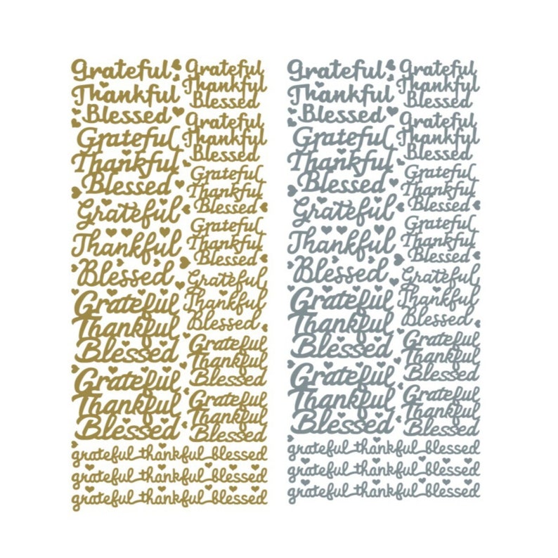 Handmade Card Phrases Gold Silver Peel off Foiled Stickers Grateful ...