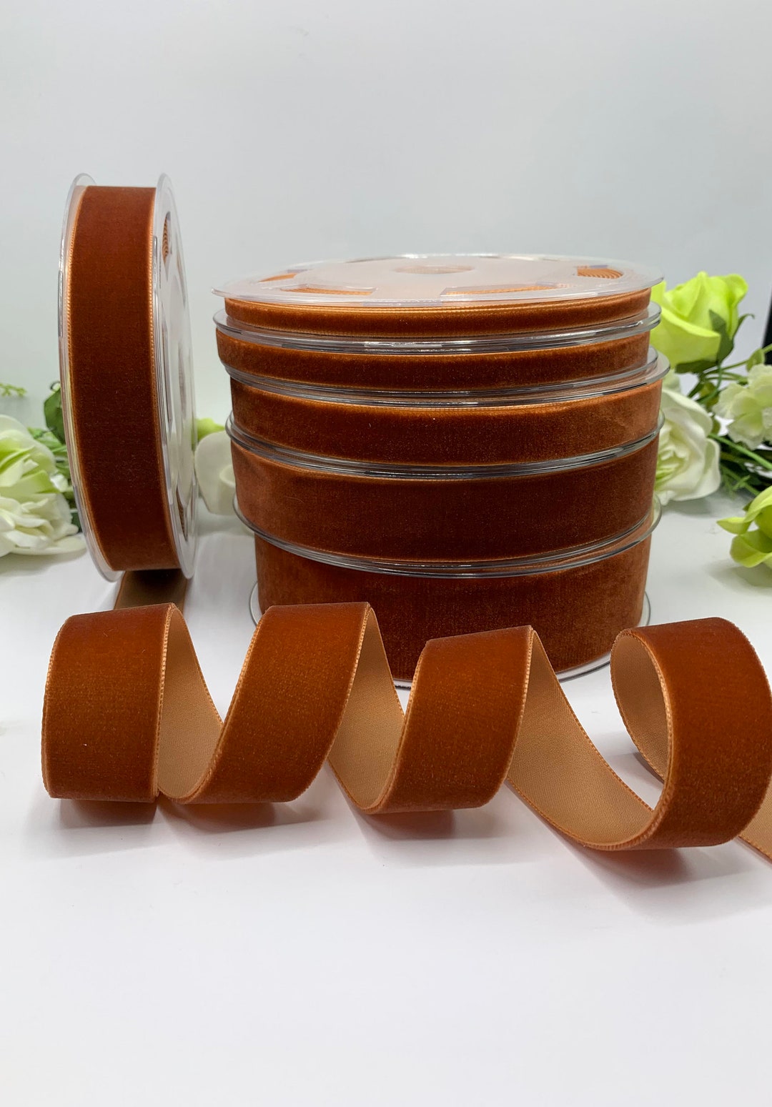 Terracotta Velvet Ribbon, Brown Wedding Velvet, 0.25 to 1.5 Widths, 1m ...