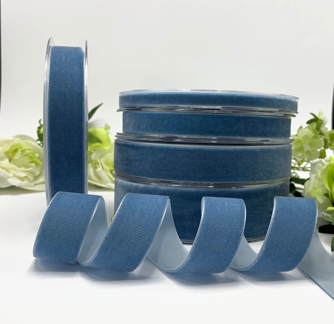 Dusty Blue Velvet Ribbon, Vintage Dusky Blue Choker Velvet, Narrow to ...