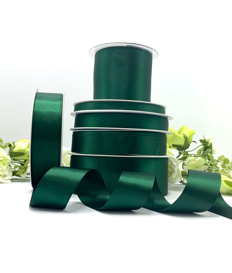 Dark Green Satin Ribbon Quality Forest Green Double Faced | Etsy UK