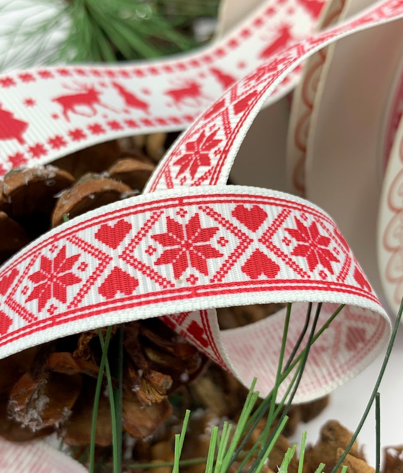 Scandinavian Christmas Ribbon, Red and White Nordic Trim, Scandi ...