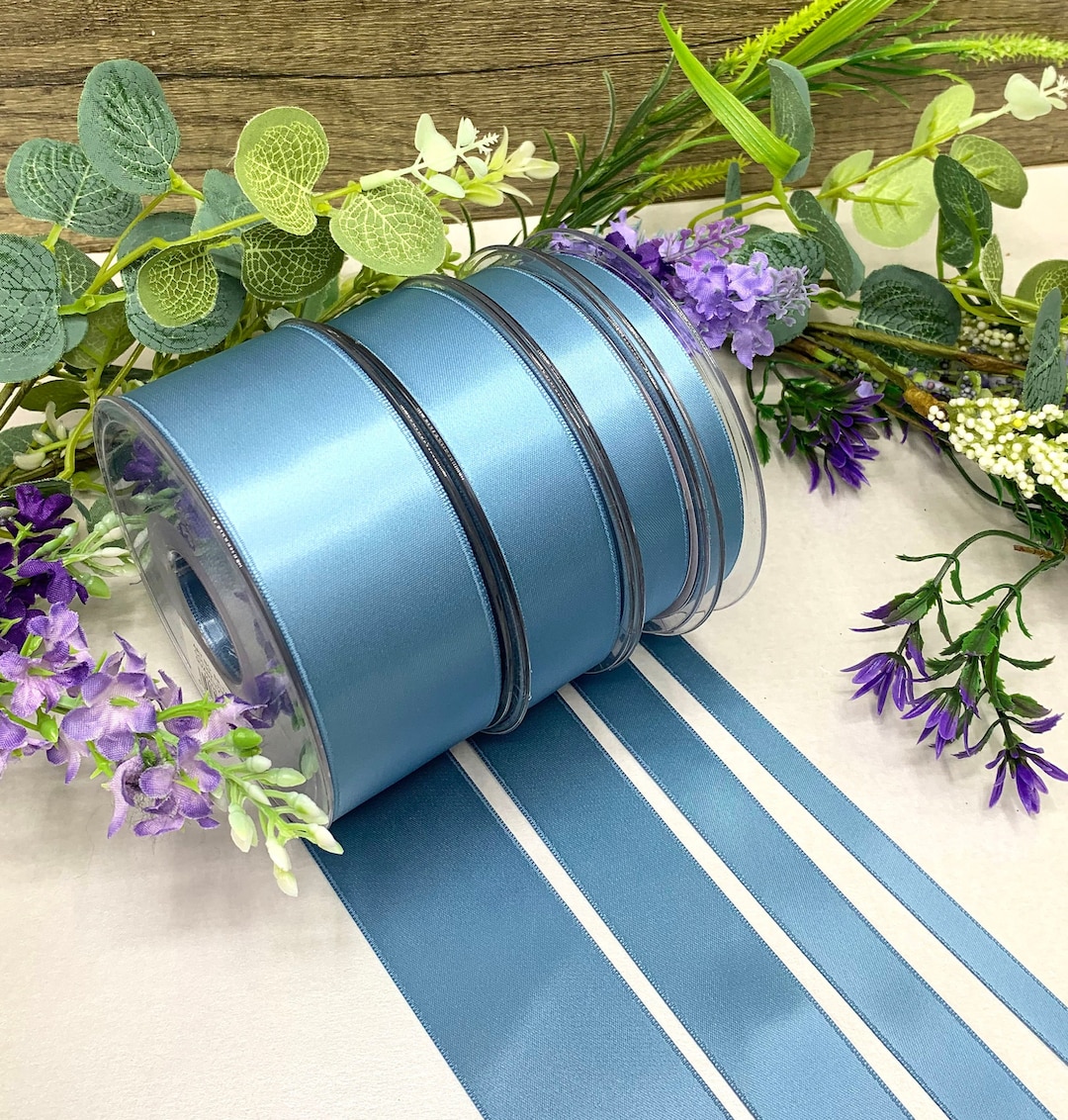 Slate Blue Double Satin Ribbon, Quality Dusty Blue Trim in 4 Widths for ...