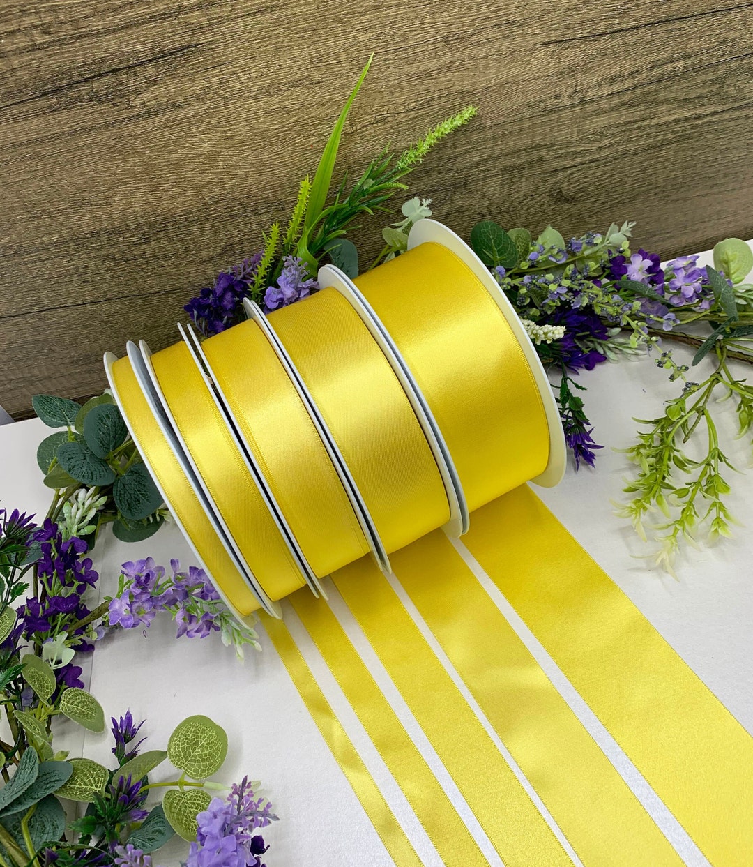 Bright Yellow Double Satin Ribbon, Quality Trim in 6 Widths for Easter ...