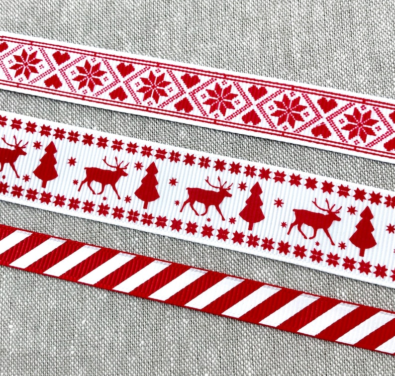 Scandinavian Christmas Ribbon Red and White Scandi Trim | Etsy