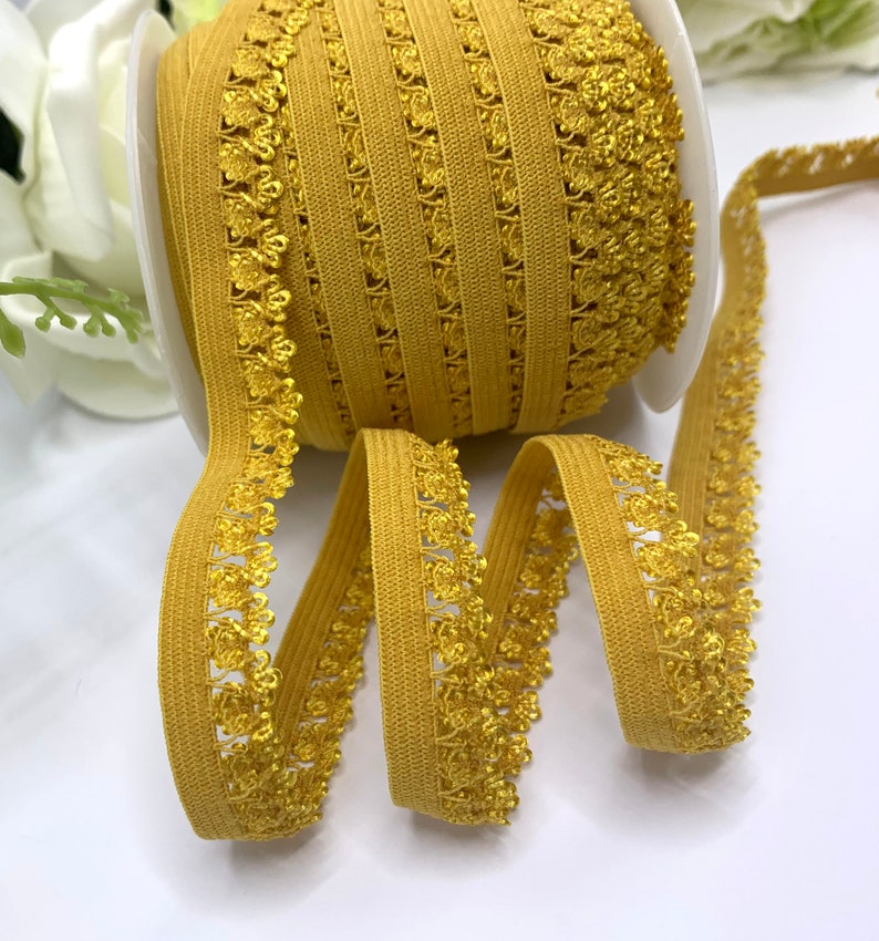 Mustard Gold Lingerie Elastic, Bra Strap, Picot Lace Edging, Underwear ...