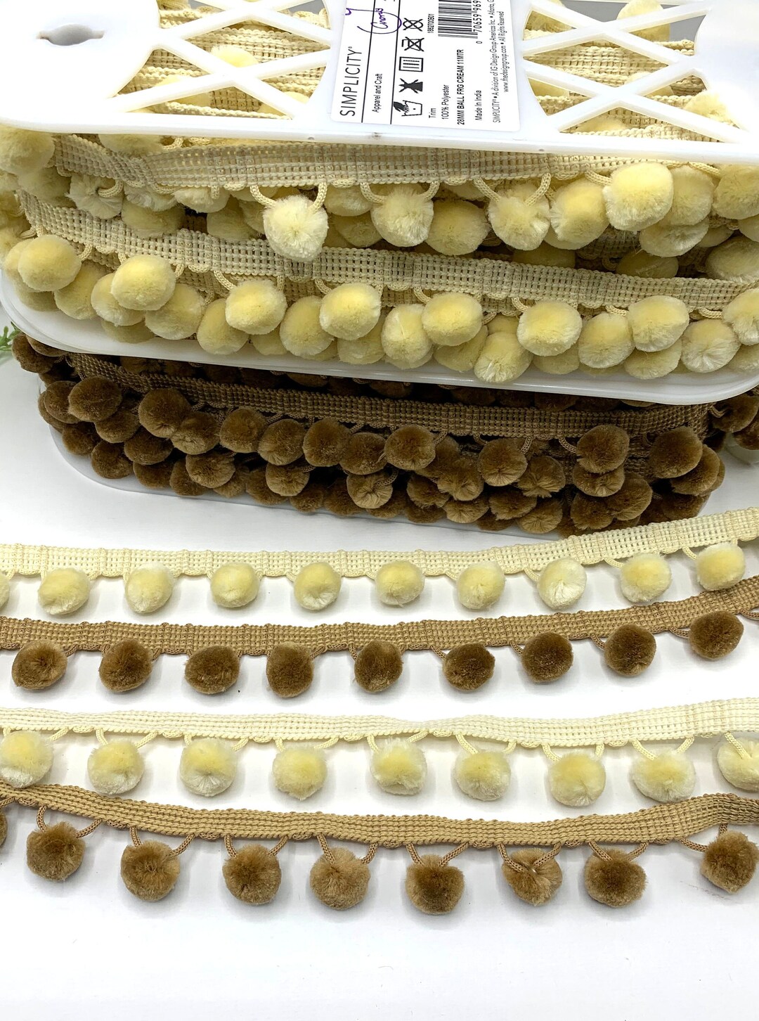 Cream Pom Pom Trim, Luxury Velvet Beige Pompom Braid for Crafts ...