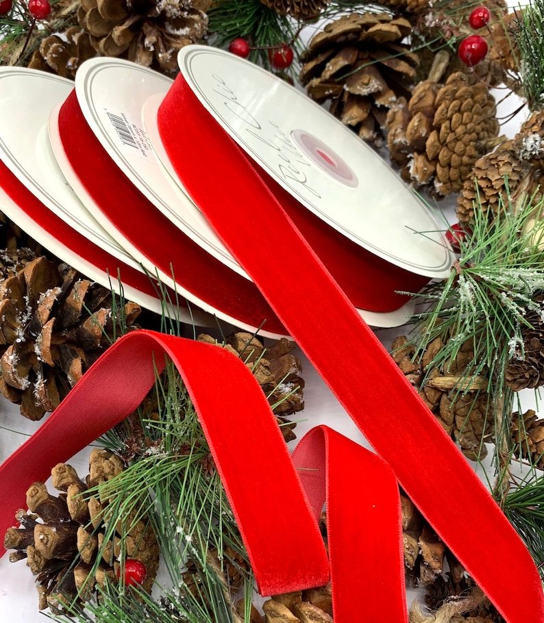 Scarlet Red Velvet Christmas Ribbon 3 Widths 9mm 16mm 22mm - Etsy UK