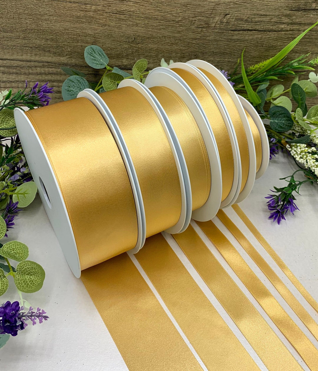 Gold Double Sided Satin Ribbon, RECYCLED Eco Friendly Christmas Ribbon ...