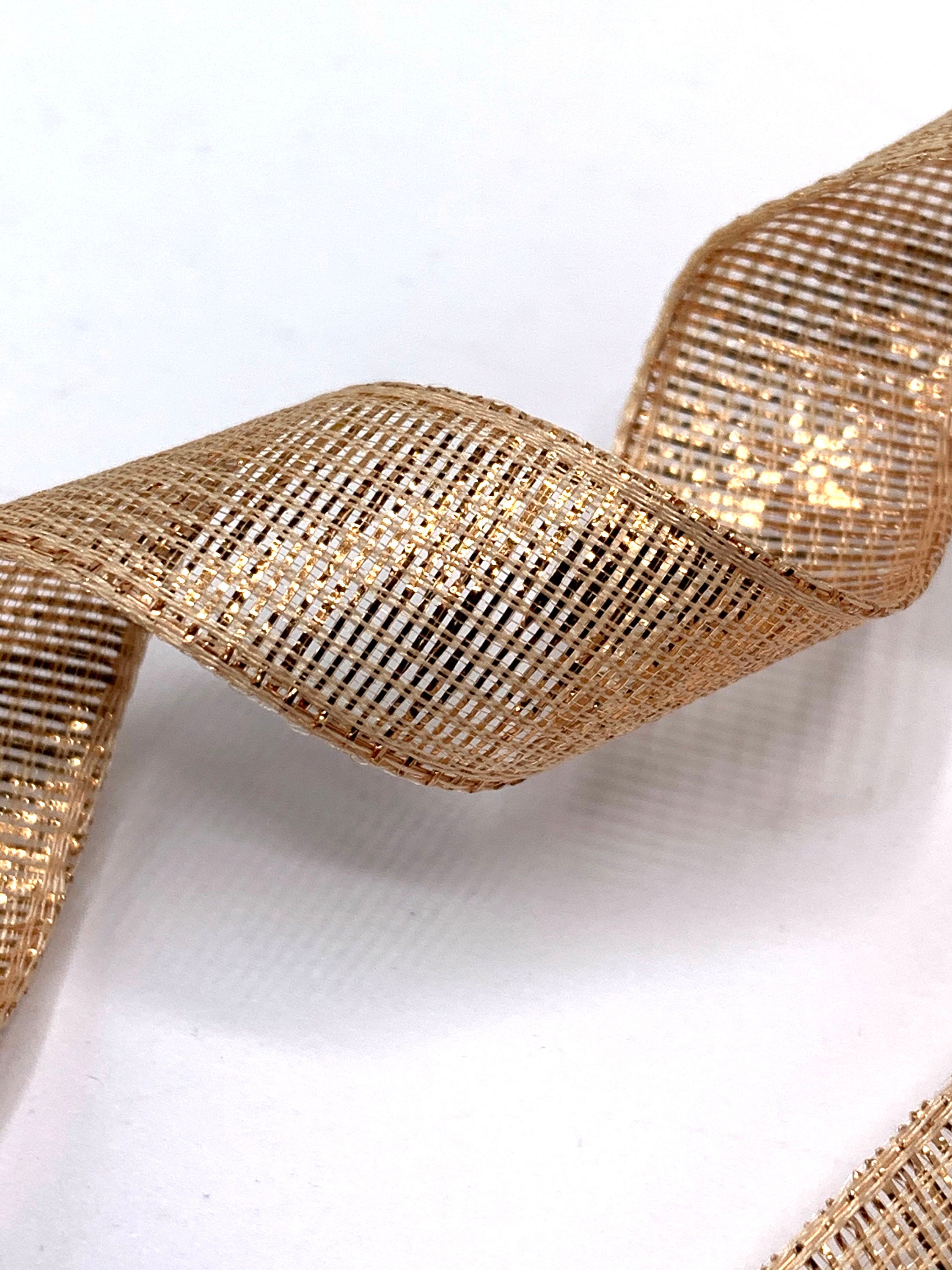 Wired edge Rose Gold Ribbon metallic lame mesh 3 widths | Etsy