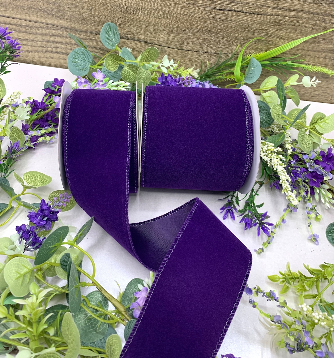 Wide Wired Purple Velvet Ribbon for Christmas Bows, Floral Decorations ...