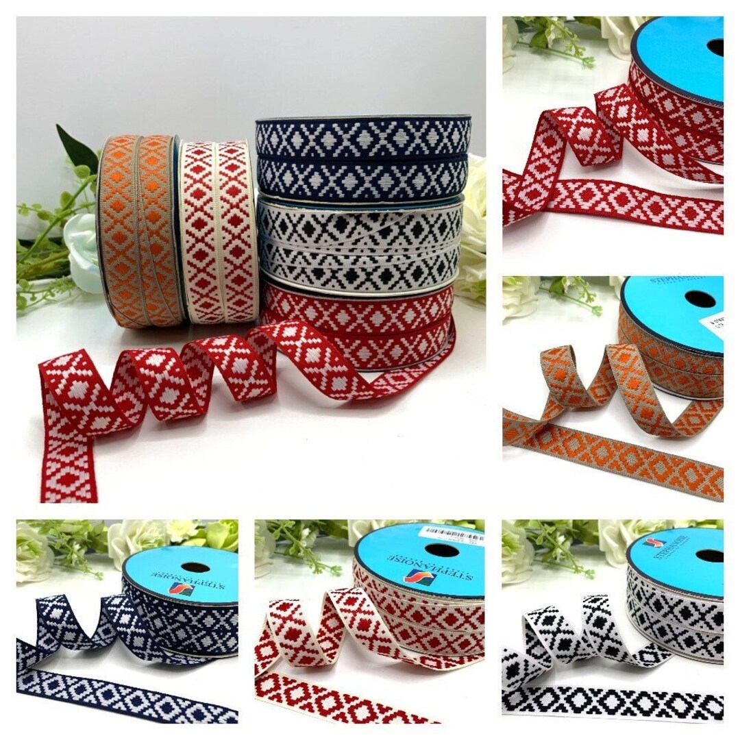 Nordic Boho Ribbons, 18mm / 0.7 Inch Reversible Woven Geometric Design ...