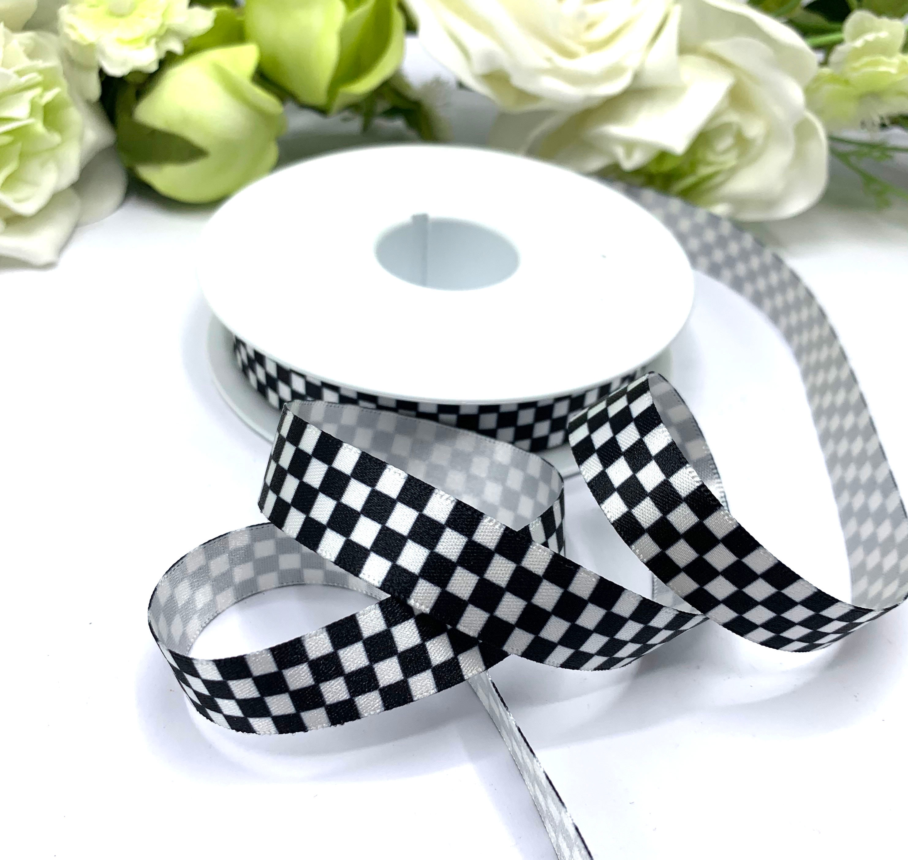 Chequered Flag Ribbon 5/8 or 1 Black & White | Etsy