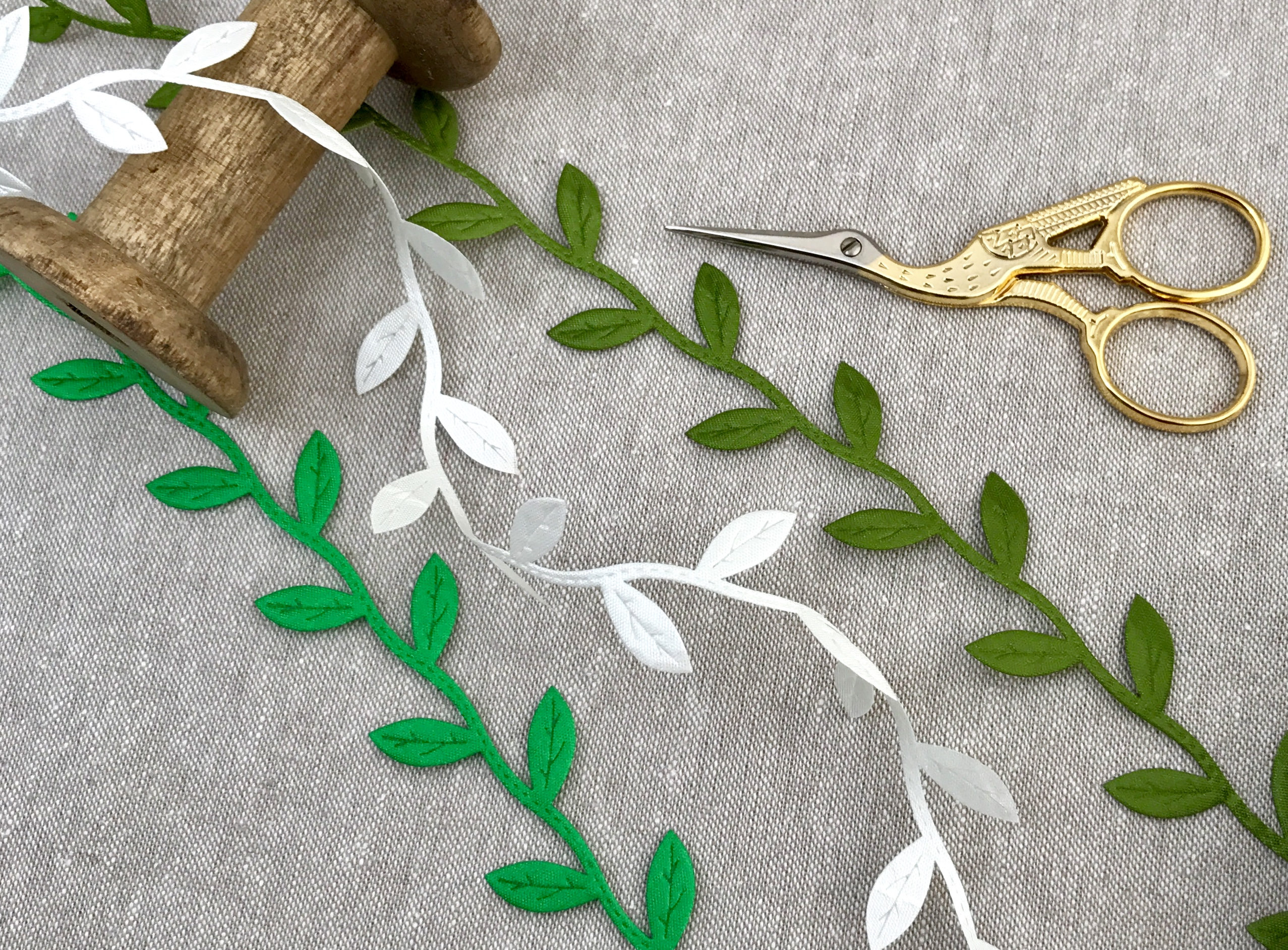 Satin Leaf Trim - Moss Green, Grass Green, Ivory - Botanical Crafts ...