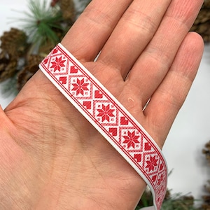 Scandinavian Christmas Ribbon, Red and White Nordic Trim, Scandi ...