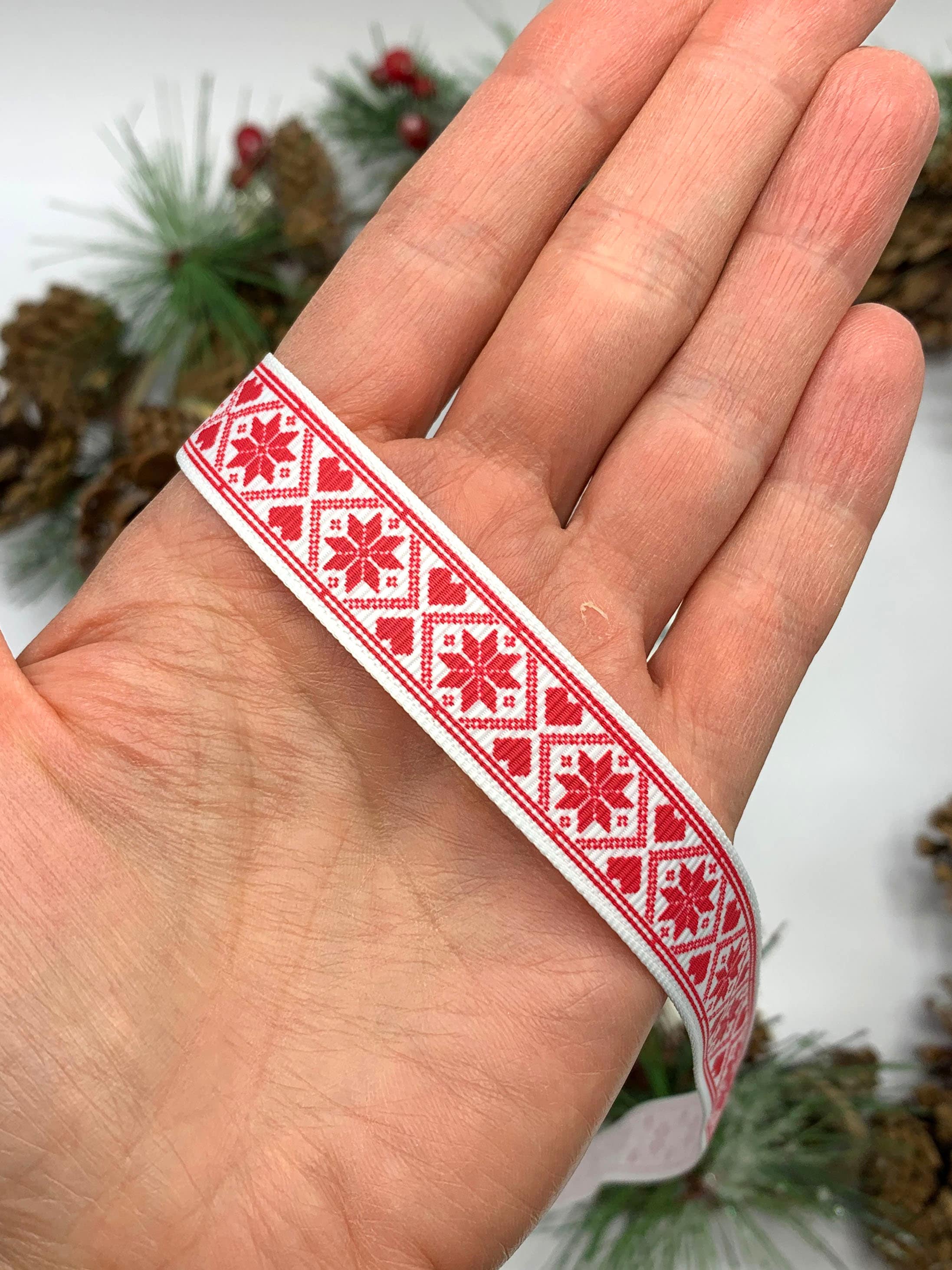 Scandinavian Christmas Ribbon Red and White Nordic Trim - Etsy UK