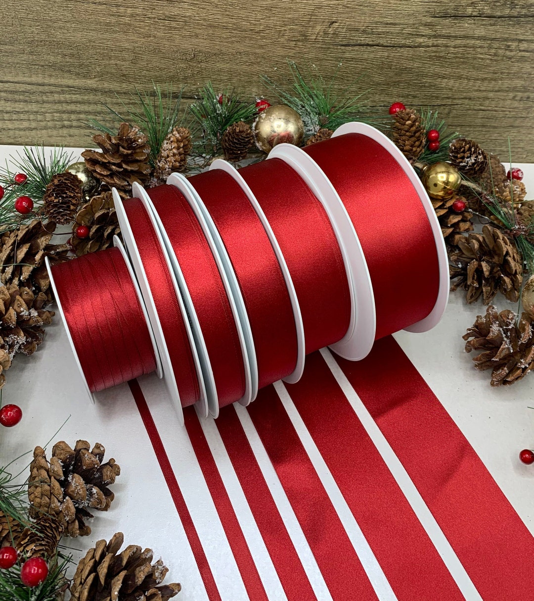 Berry Red Double Sided Satin Ribbon - 7 Widths in 1m to 20m Increment ...