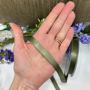 Olive Green Double Satin Ribbon in 7 Widths, Wedding Sash, Hair and ...