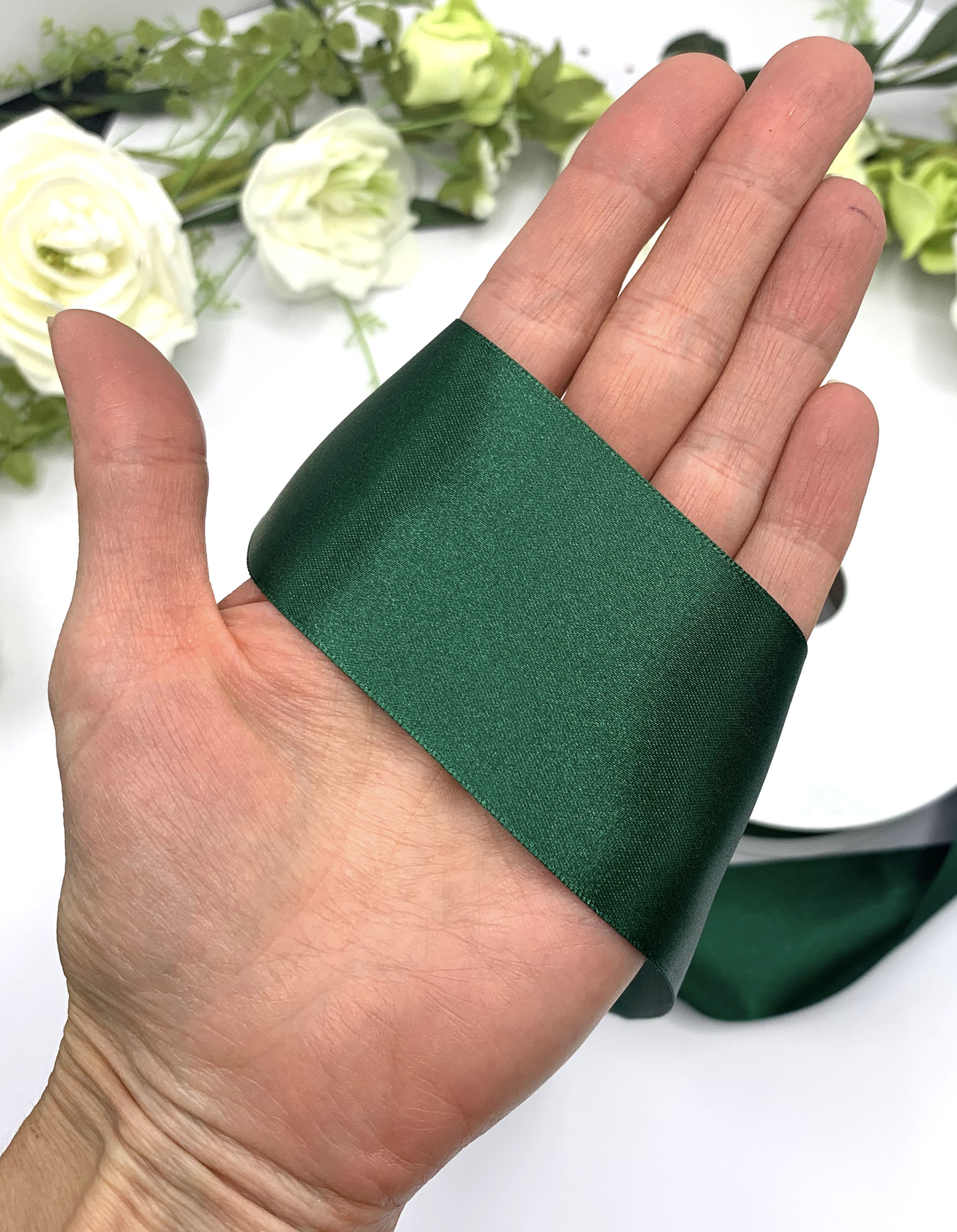 Dark Green Satin Ribbon Quality Forest Green Double Faced | Etsy UK