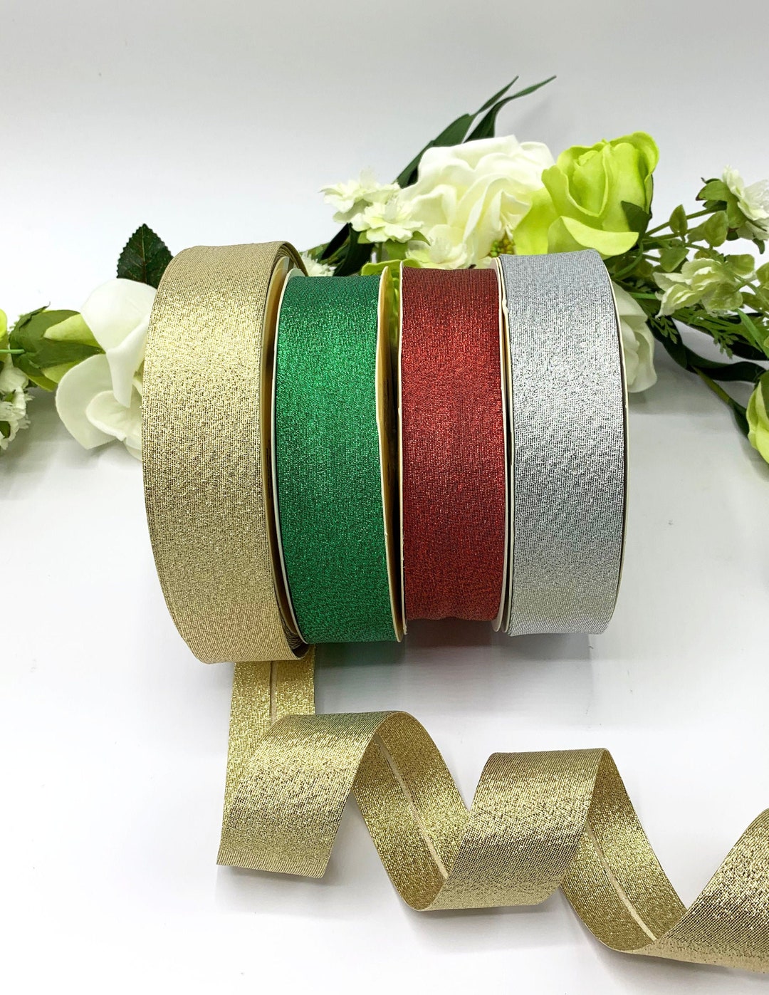 30mm Metallic Lame Bias Binding, Single Fold Bias Tape, Gold Silver Red ...