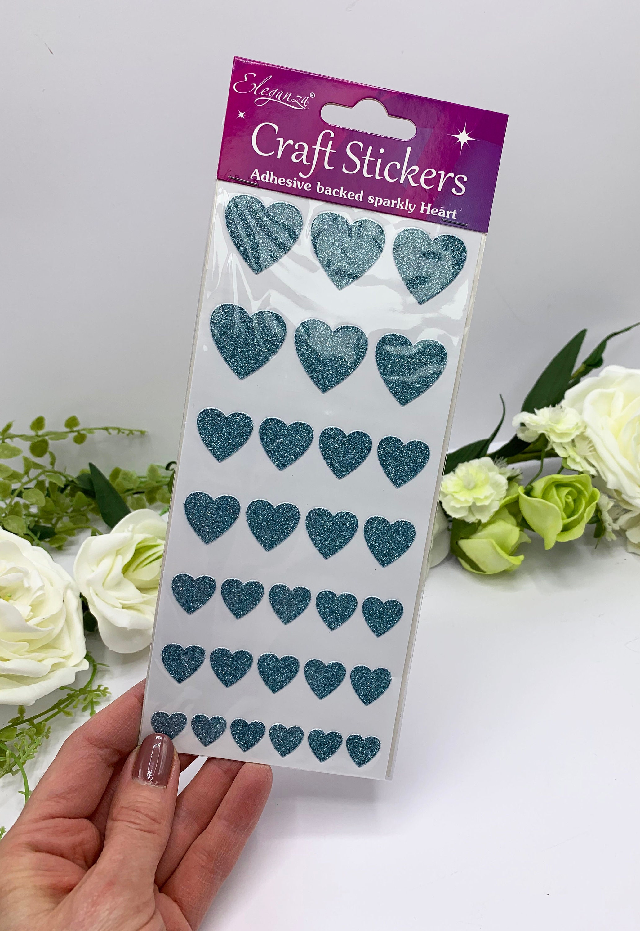 Baby Shower Glitter Heart Stickers, Blue or Pink Peel off Sparkly Heart ...