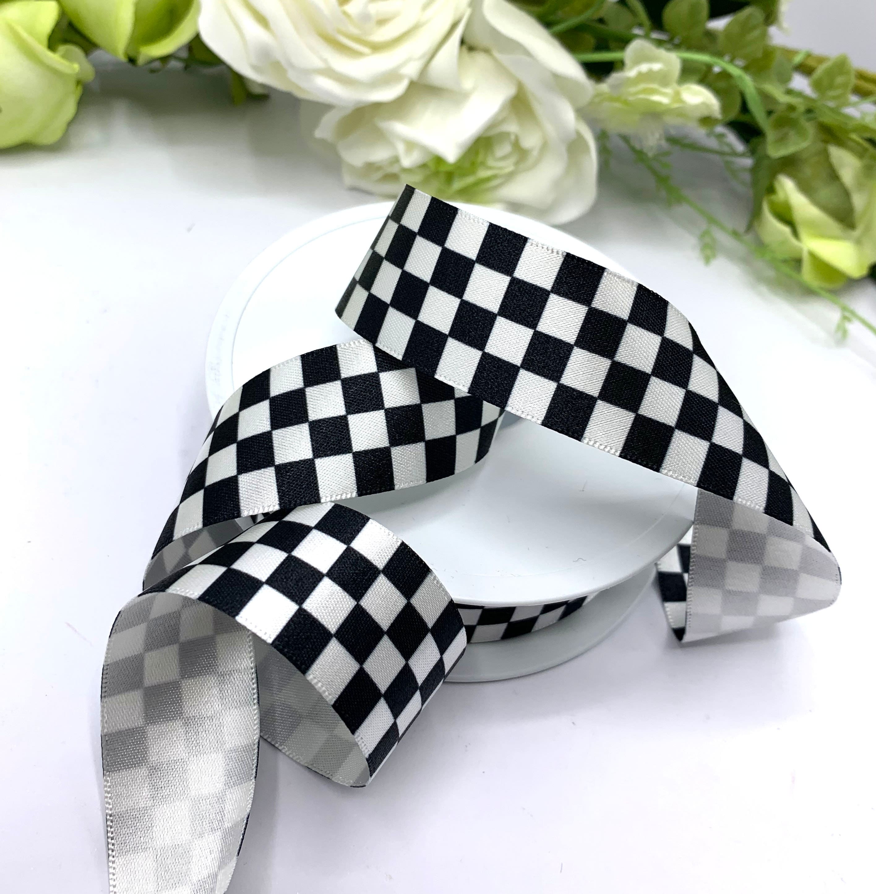 Chequered Flag Ribbon 5/8 or 1 Black & White | Etsy