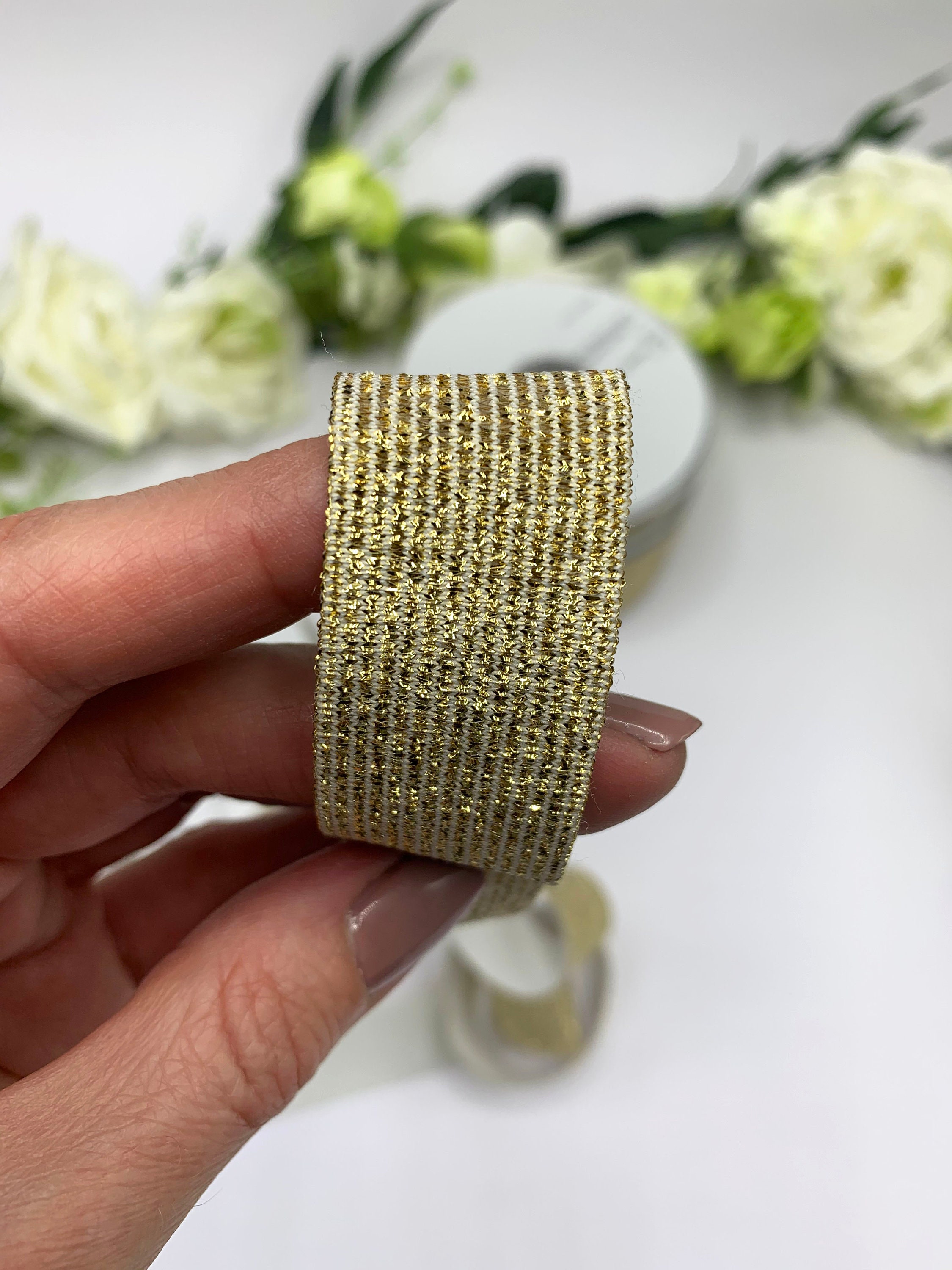 Gold Lurex Elastic sparkly metallic elastic trim 20mm | Etsy