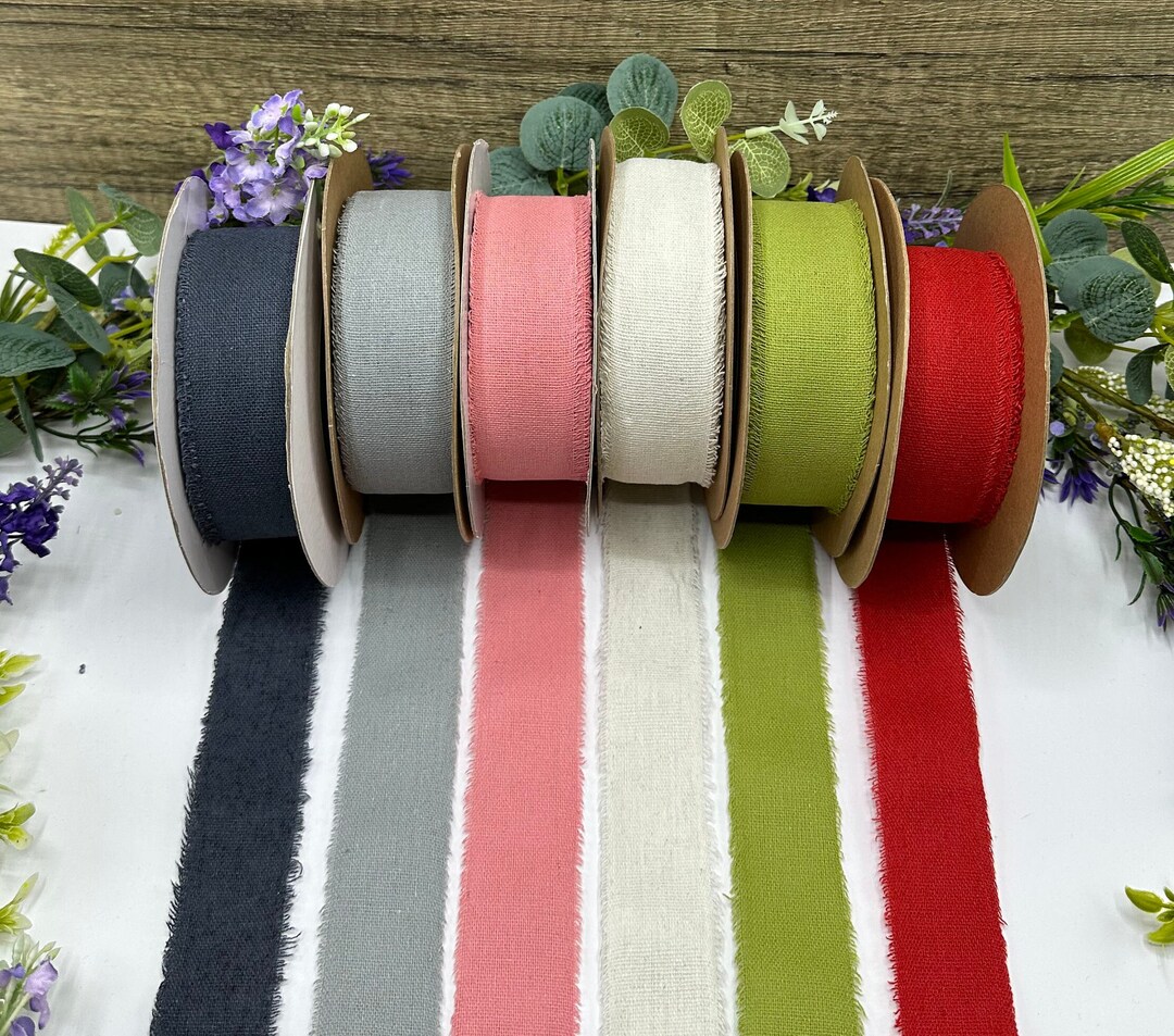 1.5" Frayed Edge Ribbon, Natural Cotton Vintage Linen Trim, Rustic Tape ...