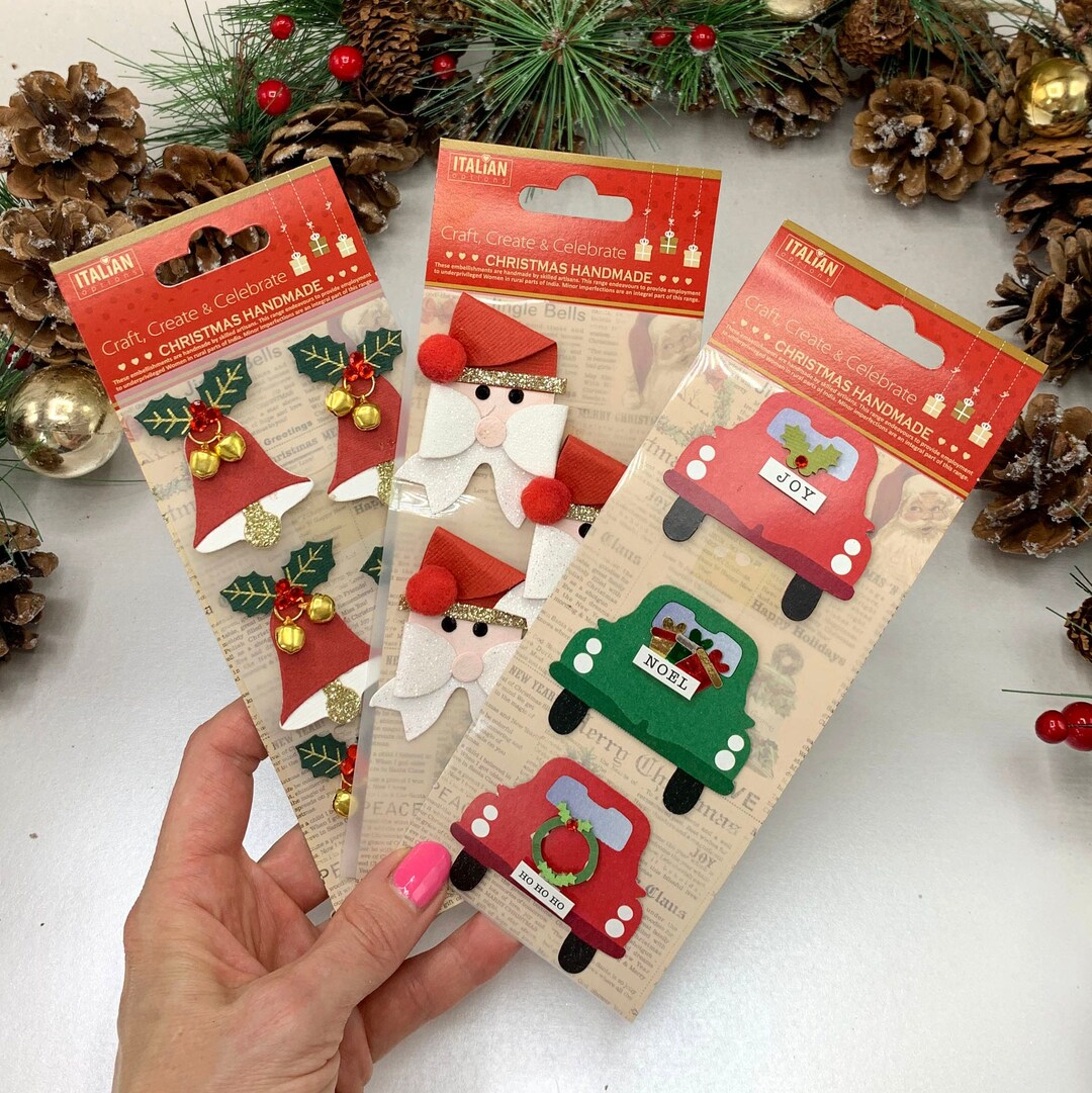 3D Christmas Stickers, Jingle Bells, Holiday Cars and Santa Face Bows ...