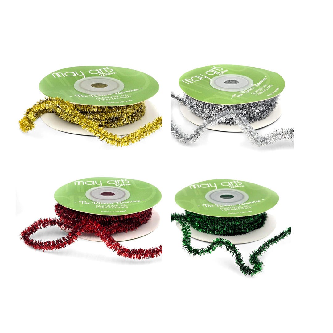 Wired Christmas Tinsel String Cord, Gold, Silver, Red, Green, 10 Yard ...