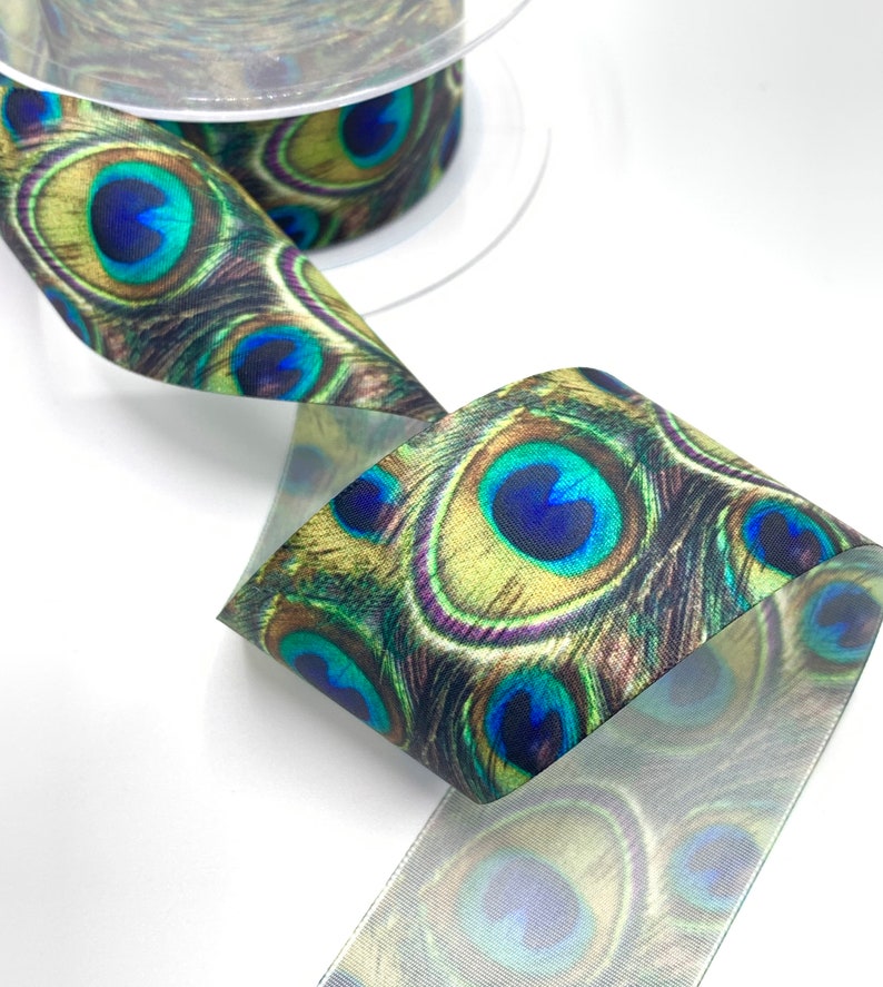 Peacock Feather Ribbon 15mm 25mm 40mm Widths 1m 3m Lengths | Etsy