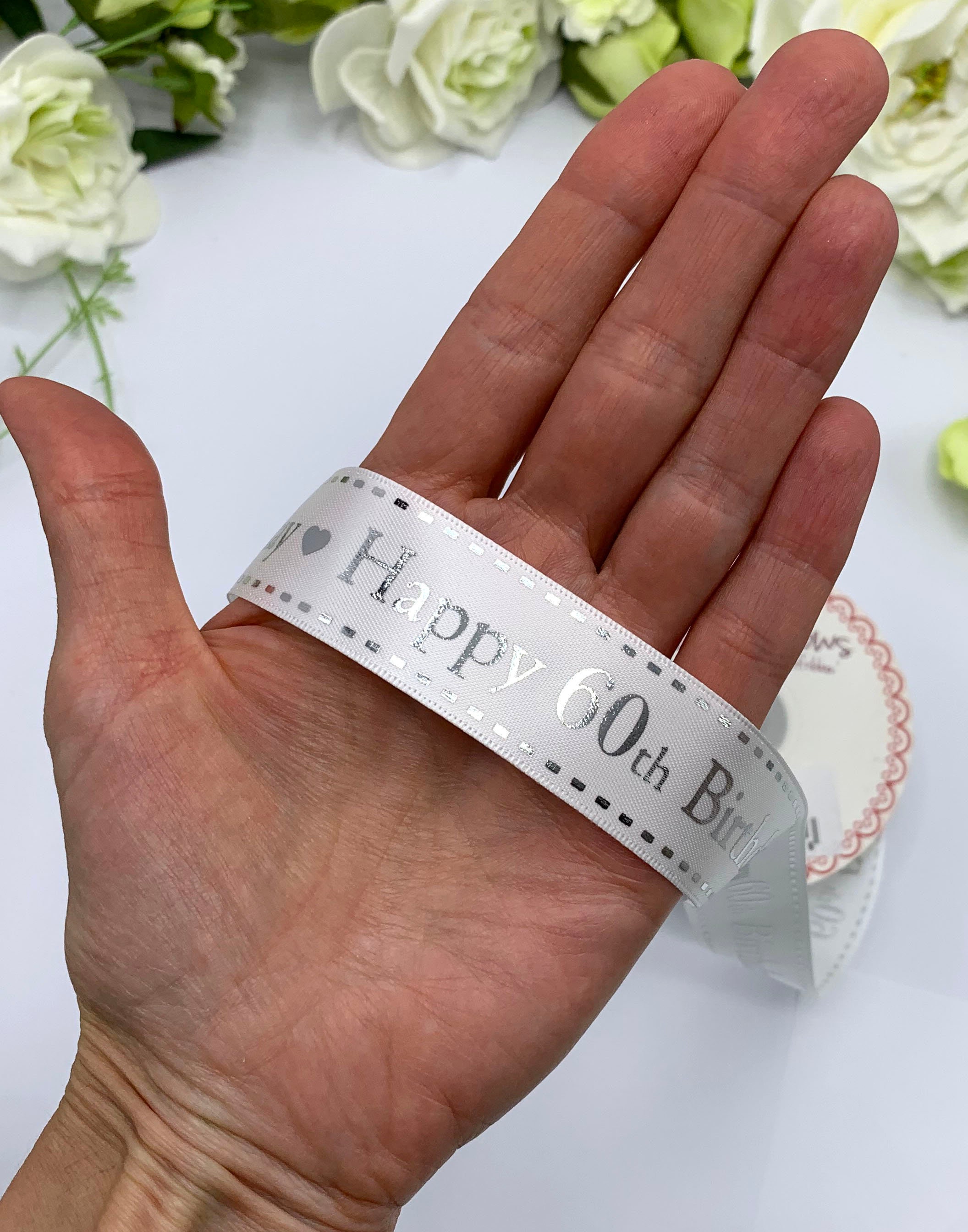 Happy Birthday Ribbon, 18th 21st 40th 60th 70th 80th, 1" White Satin ...