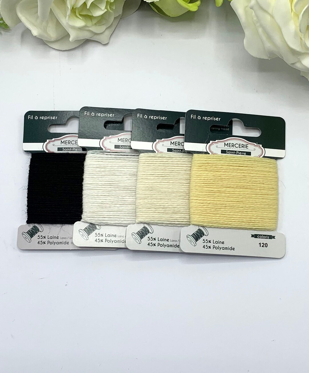 Darning Wool, Black White Ivory Cream Mending Thread for Knitwear, Socks and Accessories, 15m ...