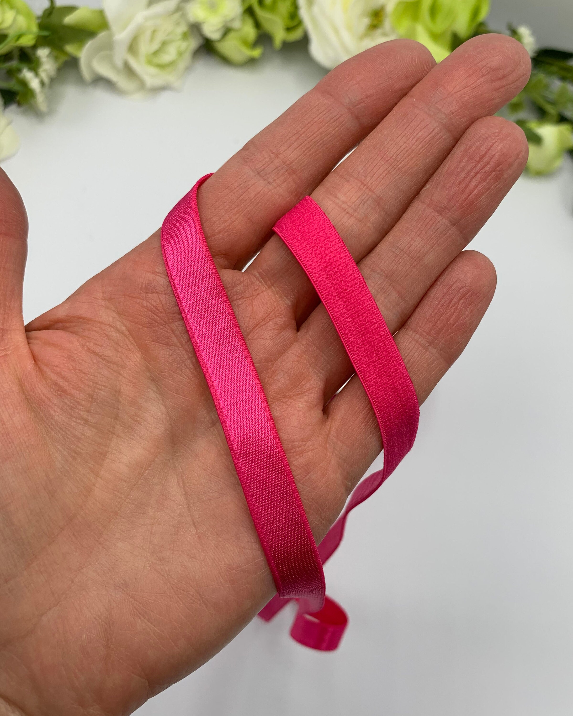 Hot Pink Strap Elastic, Satin Front Plush Back Lingerie Elastic in ...