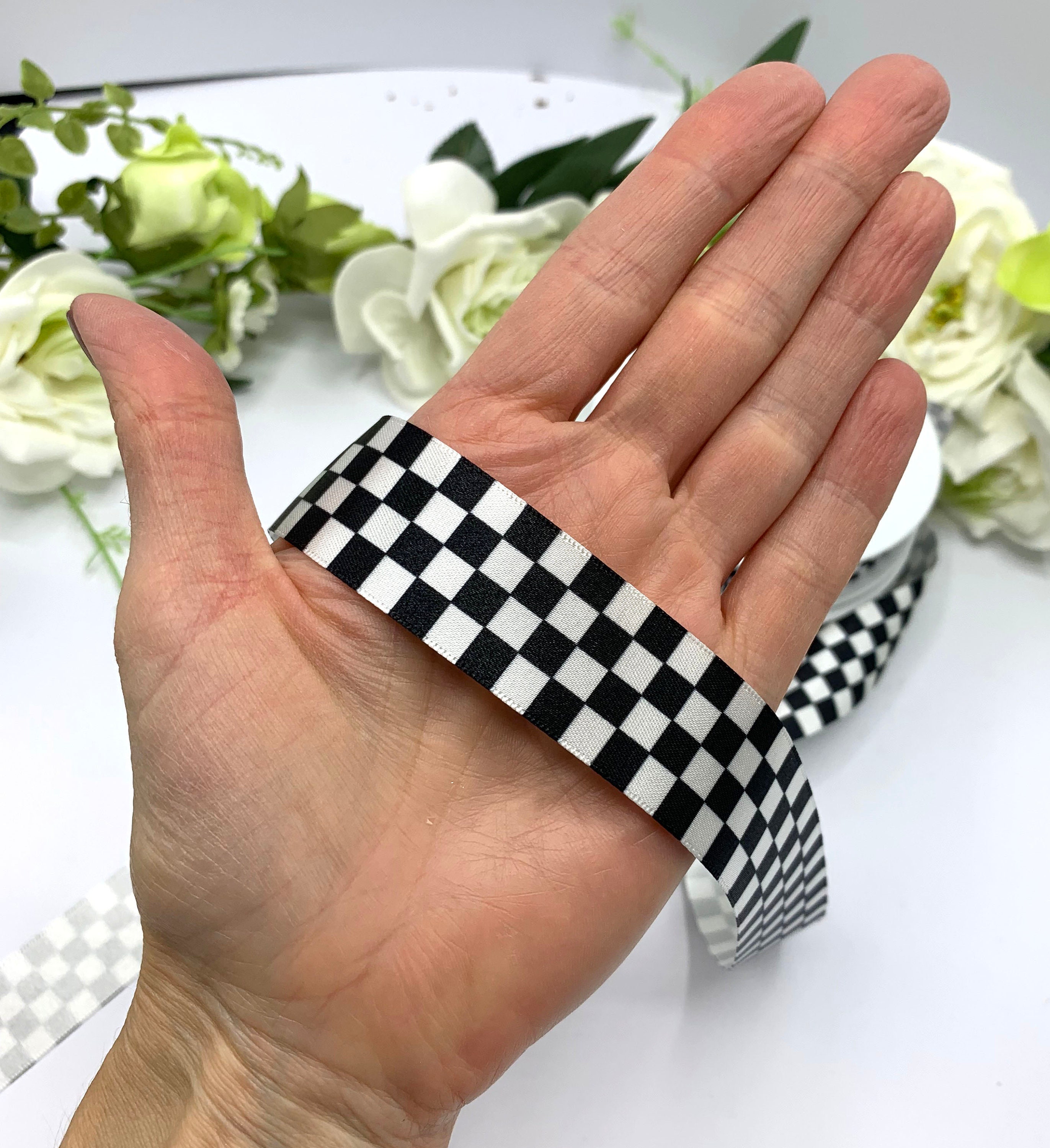 Chequered Flag Ribbon 5/8 or 1 Black & White | Etsy