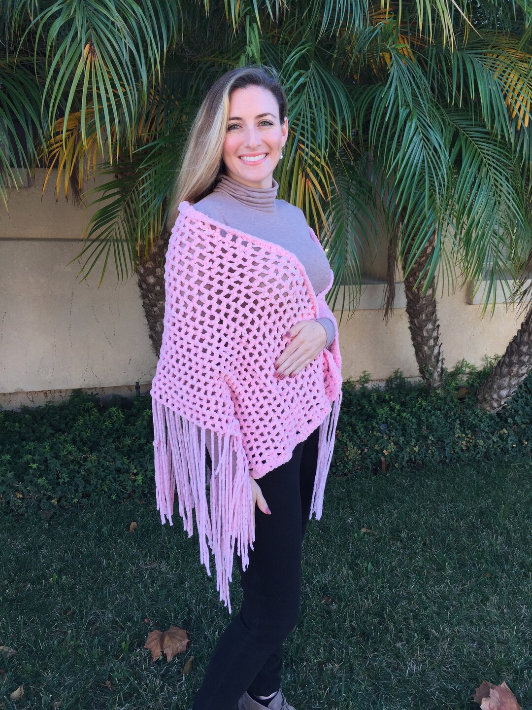 Pink Shawl, Pink Wrap, Pink Bubblegum Wrap, Chunky Pink Wrap, Winter ...