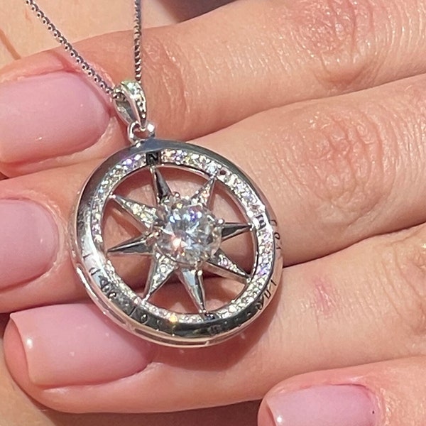 White Gold Compass Necklace - Etsy