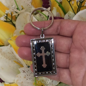 SILVER Cross Keychain Swarovski Diamond 24K Christian Keychain Cross ...