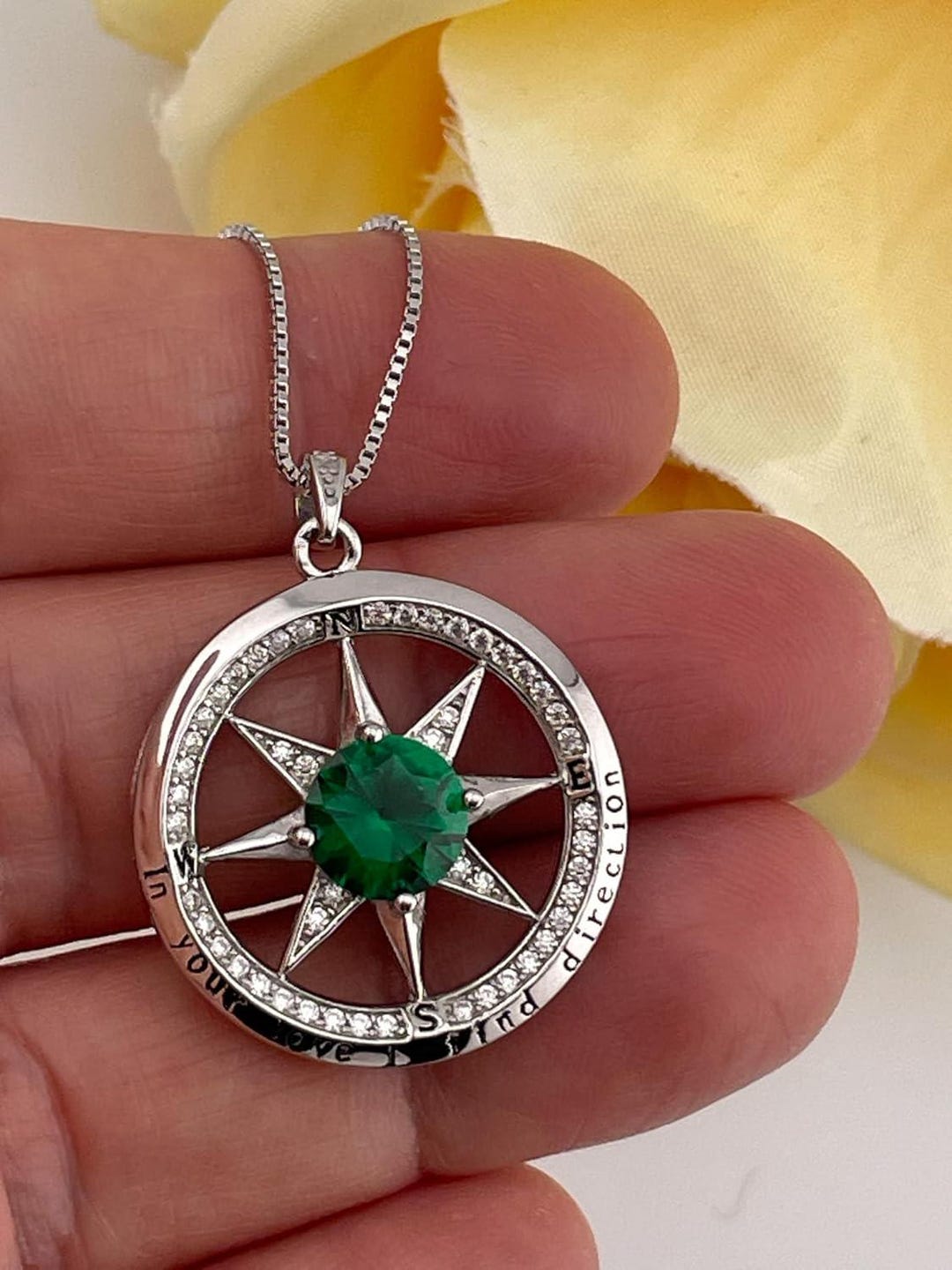 2ct Emerald Necklace - Diamond Emerald Pendant Compass Necklace Pendant ...