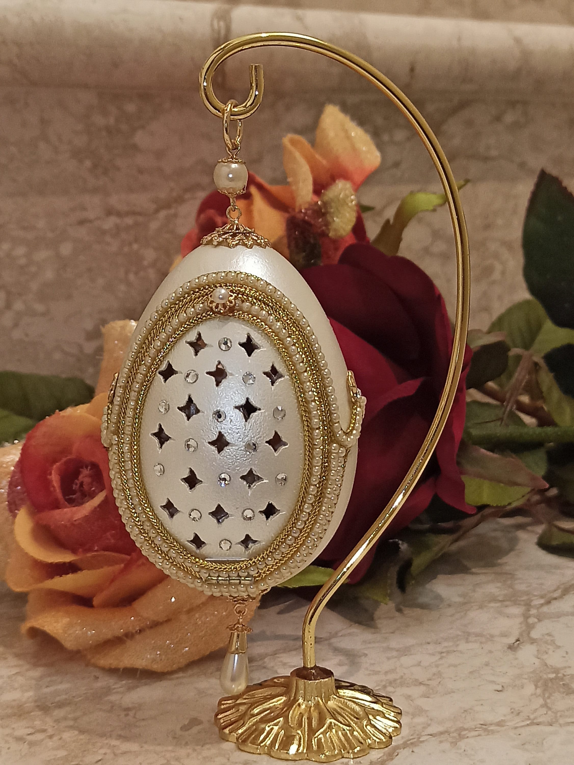 ANTIQUE FABERGE Egg Style 24kt / Wedding Anniversary Gift for Couple ...