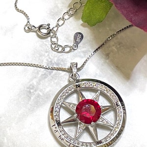 3.5 Carat Diamond Pendant Compass Jewelry NATURAL RUBY 40th Wedding ...