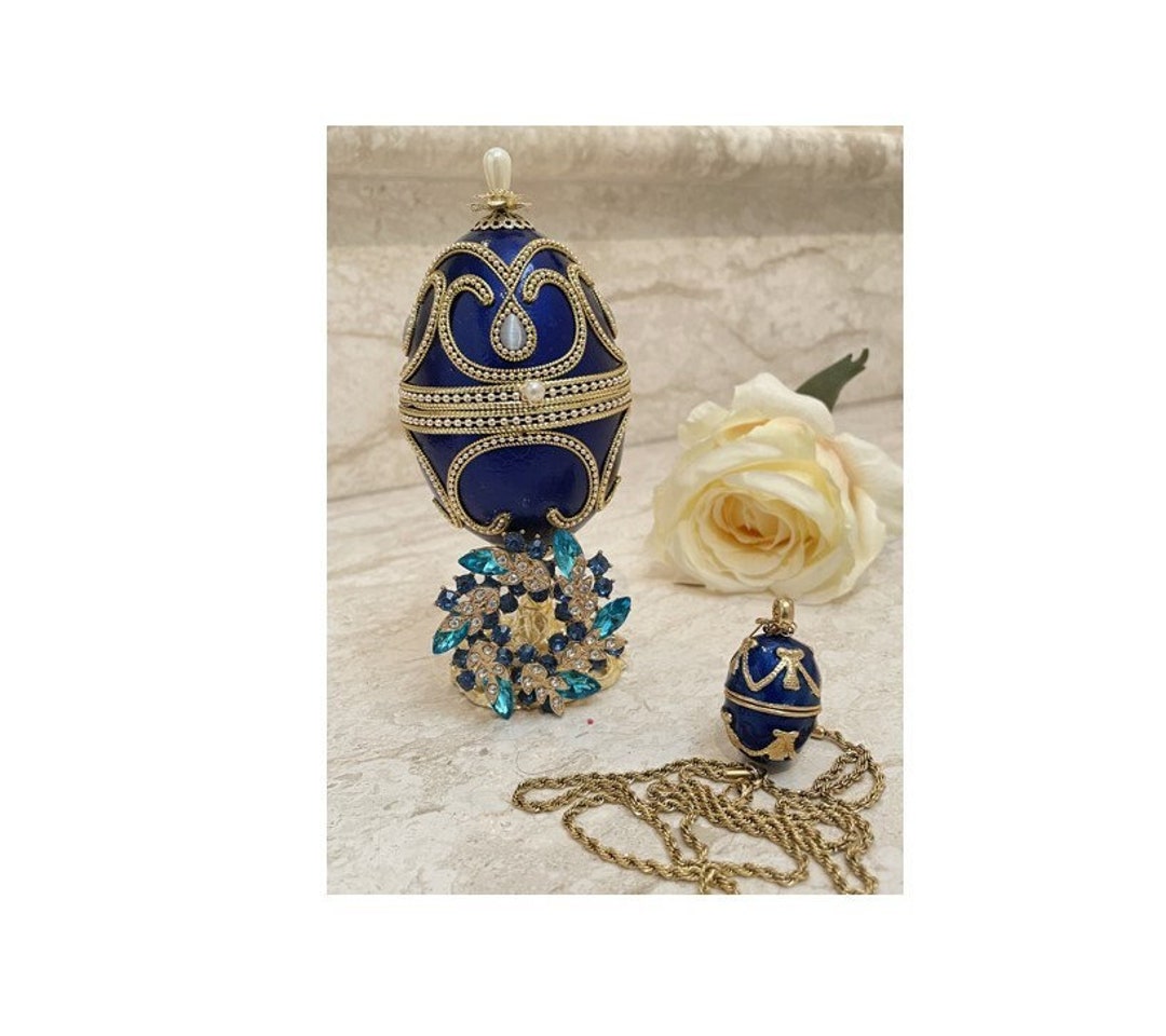 Blue Faberge Egg - Faberge Egg Music Box & Faberge Egg Pendant Handmade ...
