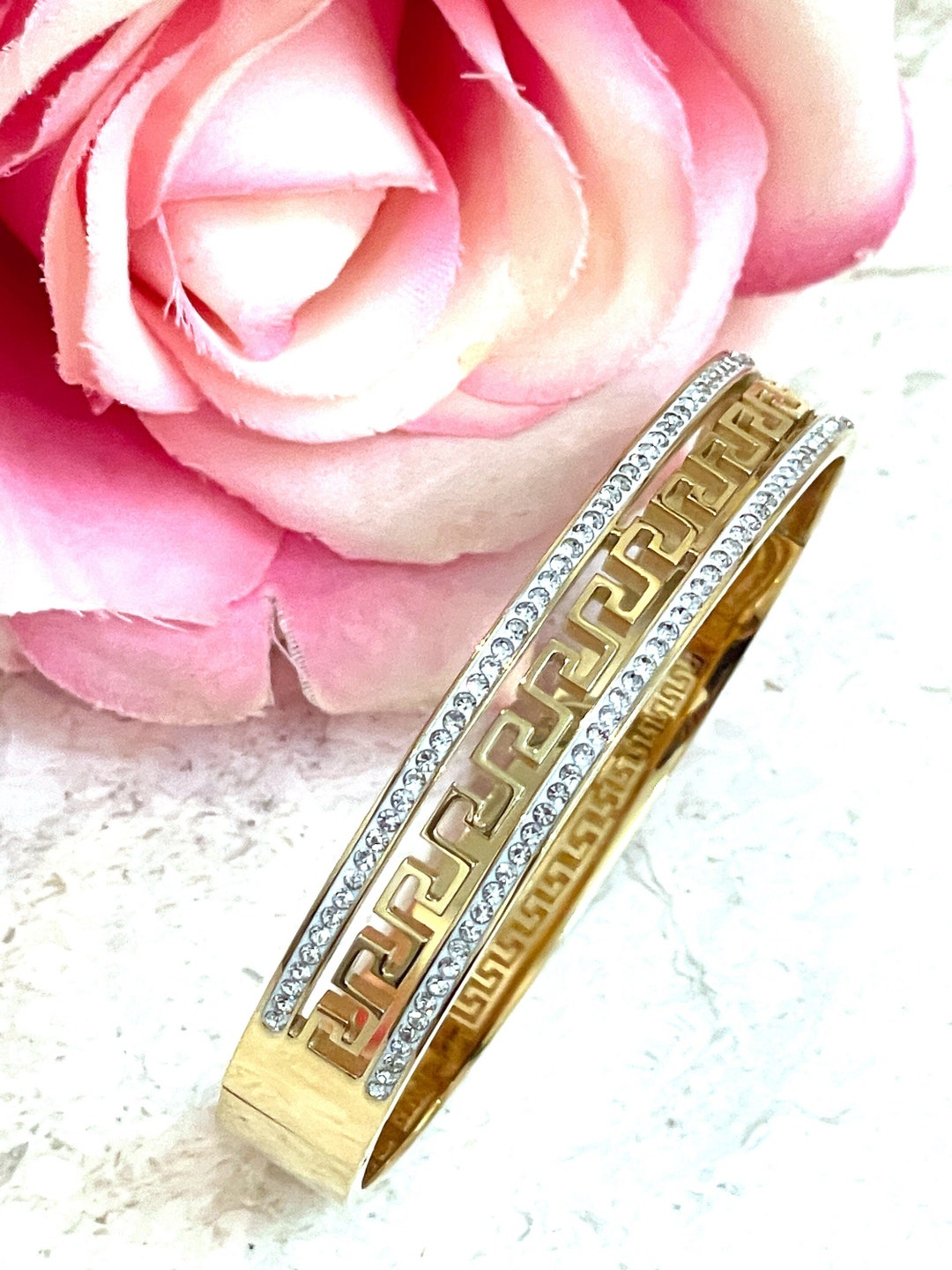 10mm Bracelet Greek Jewellery 18k Yellow Gold Bracelet Infinity Bangle ...