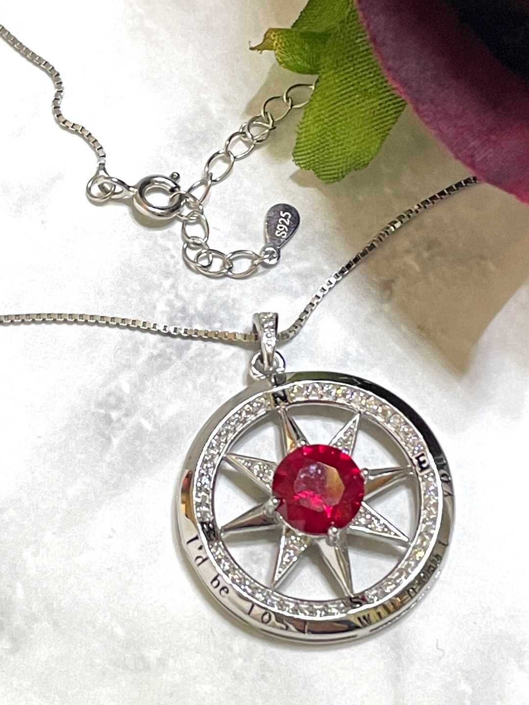 3.5 Carat Diamond Pendant Compass Jewelry NATURAL RUBY 40th Wedding ...