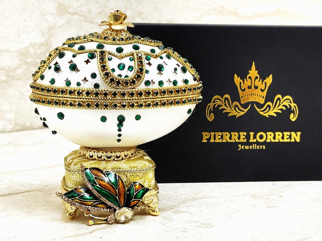 One of a Kind Fabergé Egg Style Jewelry Box SET Emerald Faberge Egg ...