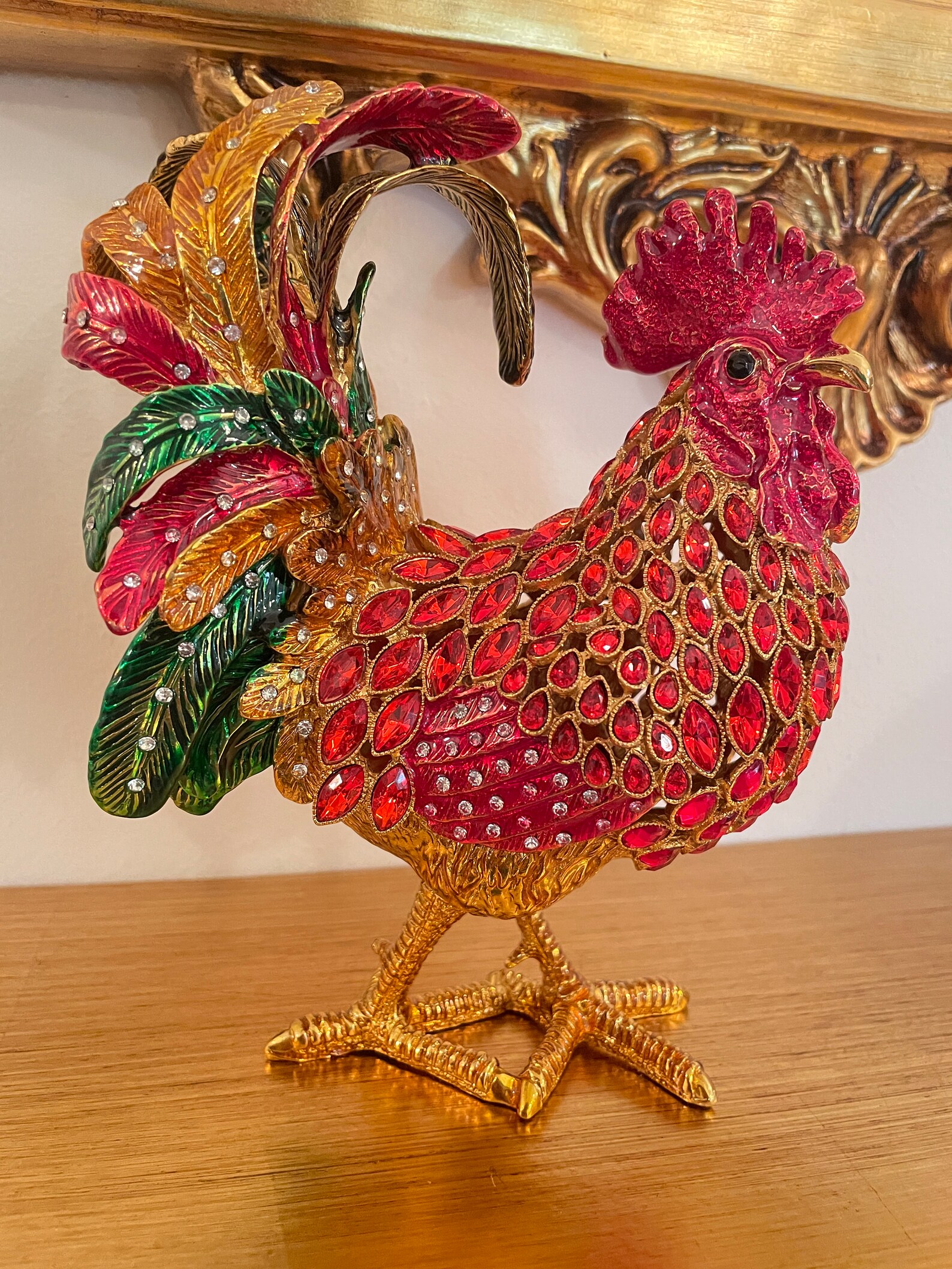 2002 Vintage RUBY Red Faberge Egg Rooster Jewelry Box, Rooster Lover ...