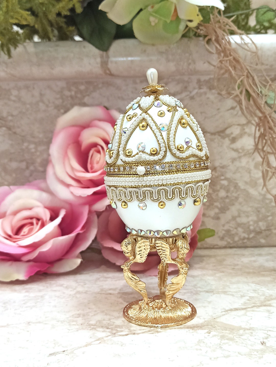 5ct, Faberge, Angel Vintage, Christian Trinkets, 24k GOLD, Faberge Egg ...