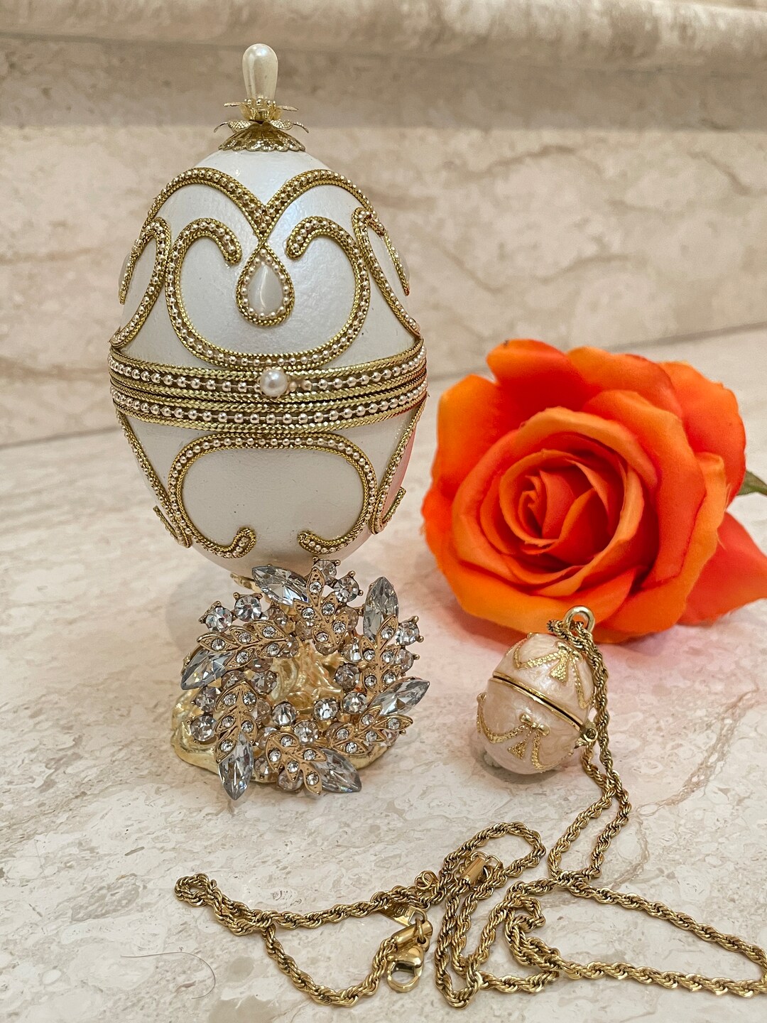 Faberge , Gold Faberge Egg MUSIC Box, &, Fabergé Style Egg Pendant ...