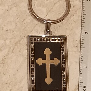 SILVER Cross Keychain Swarovski Diamond 24K Christian Keychain Cross ...