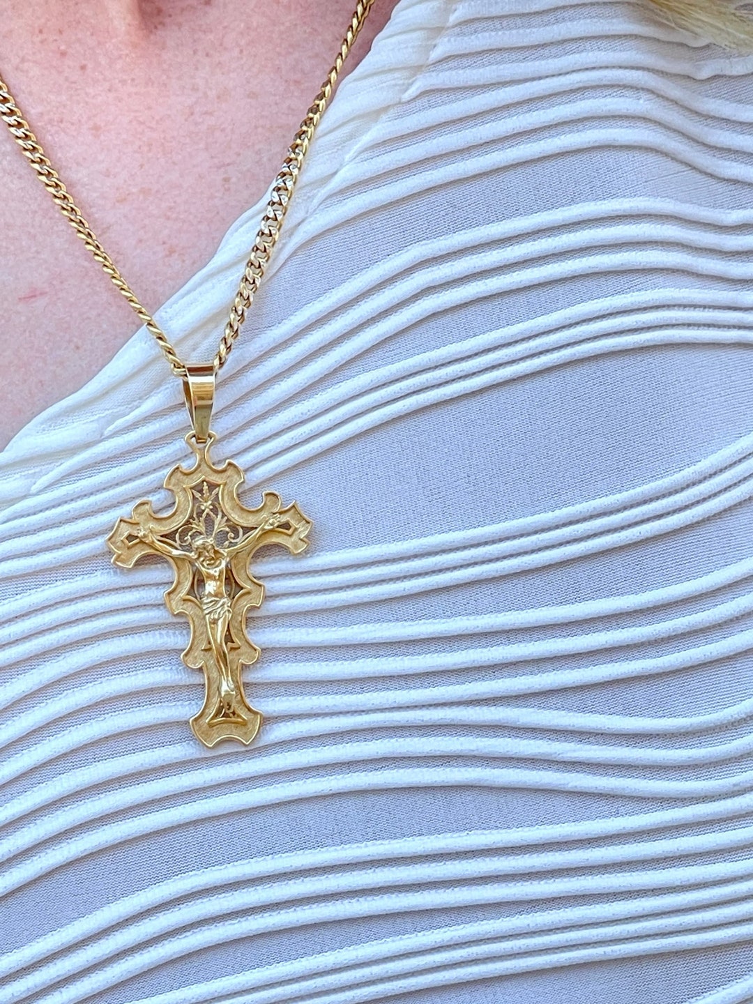 X-large 18k SOLID GOLD Cross Crucifix Pendant Solid Gold Crucifix ...