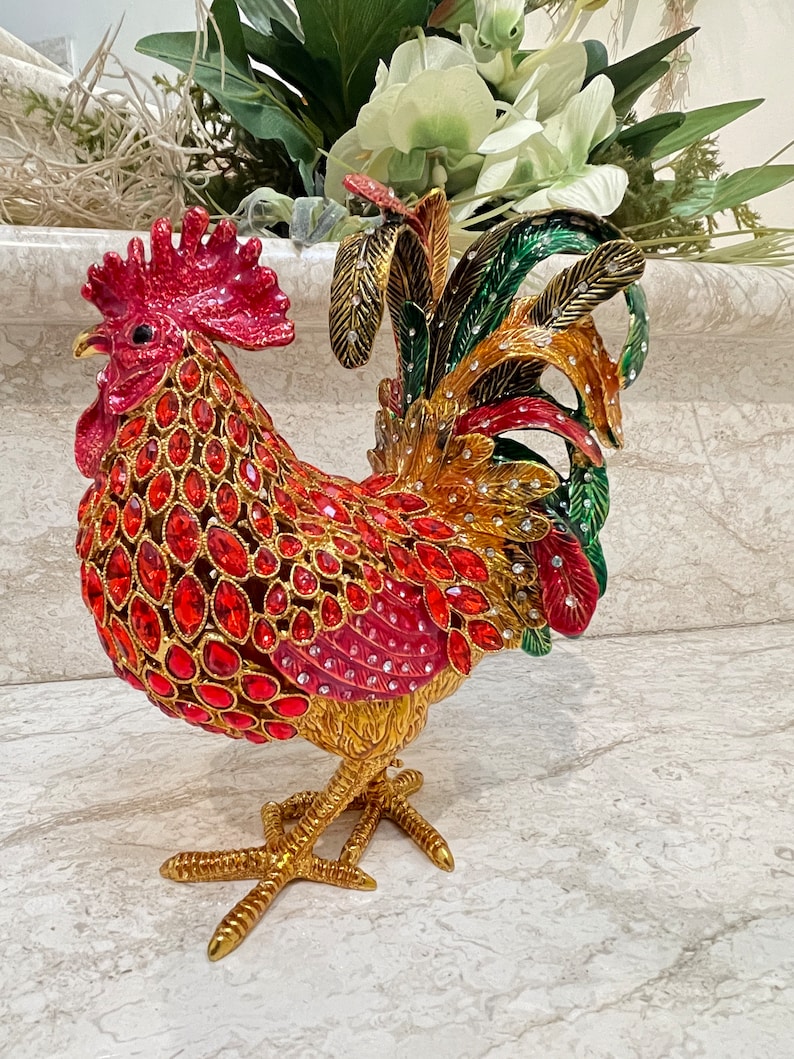 2002 Vintage RUBY Red Faberge Egg Rooster Jewelry Box, Rooster Lover ...